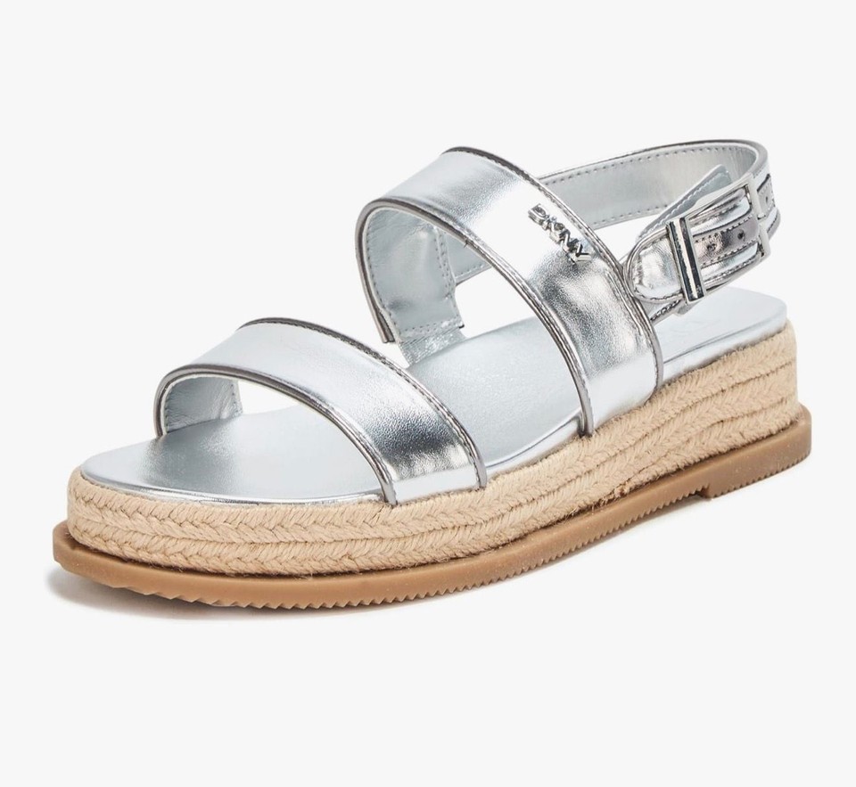 DKNY Women's Bernae Double Strap Espadrille Platform Sandal Flat, Silver, 9.5 | eBay UK