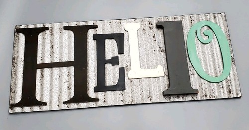 Quirky Modern Style Galvanized Tin "HELLO"/Welcome Sign With Wooden ...
