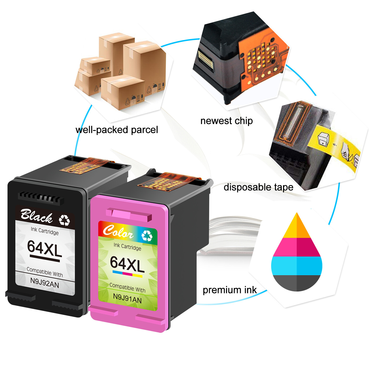 64XL 64XL Black Color Ink Cartridge Compatible with HP ENVY Photo 6220 ...