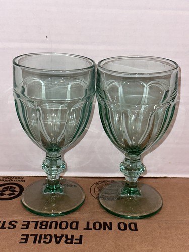 2 Libbey Duratuff Gibraltar 6.75” Spanish Green 10OZ Wine Goblets Glasses | eBay