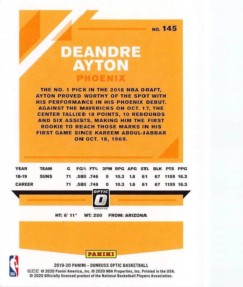 2019-20 Donruss Optic #145 Deandre Ayton p2s-31244 | eBay