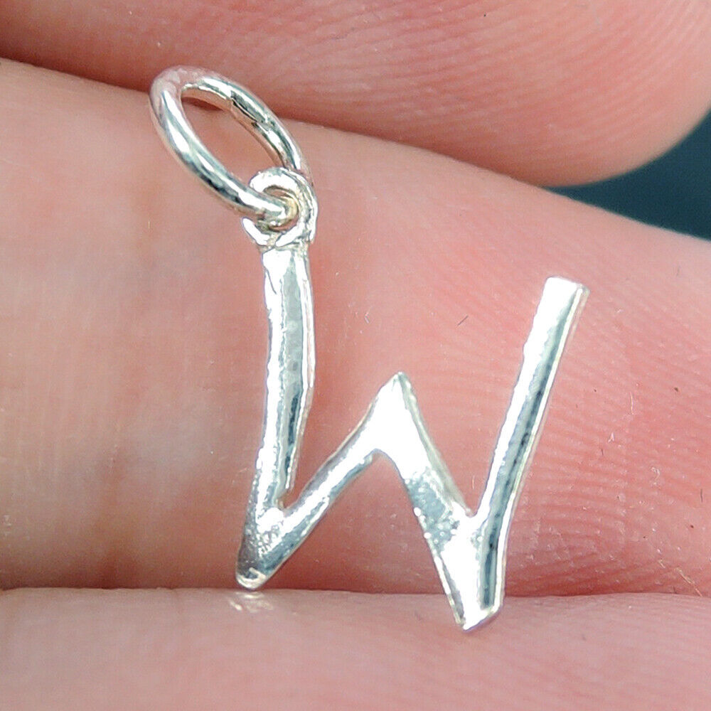 Very Small Letter "W" Solid 925 Sterling Silver Initial Charm Pendant ...