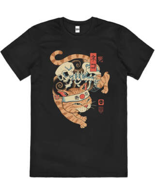 Catana Wave Japanese Surfing Cat Wave Cotton T-Shirt Unisex Tee Black ...