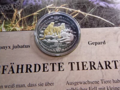 CHEETAH 2002 ENDANGERED SPECIES 999 SILVER GOLD COIN SEALED ON CASE COA ...
