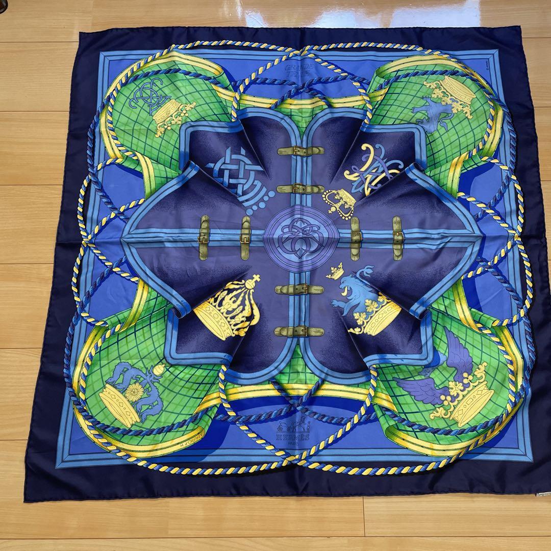 HERMES Carre 90 Scarf "GRANDE TENUE" Silk Blue Green … - Gem