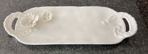 13" x 9" Rounded White China Serving Dish W/ 3D Flowers & Rope Style ...