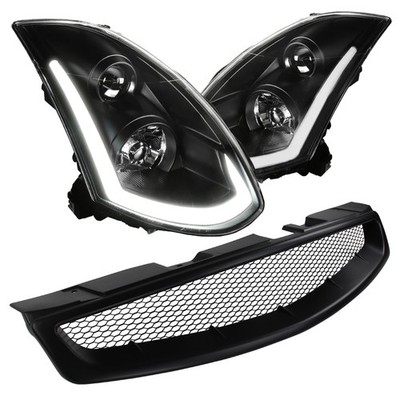 Fit 03-07 G35 Coupe Black Headlights W/LED DRL Sequential Signal+ Mesh ...