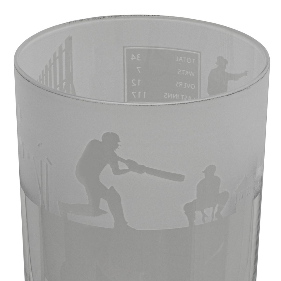 Highball Glass Decorated Cricket Sandblast Sport Drinking Tumbler Gift ...