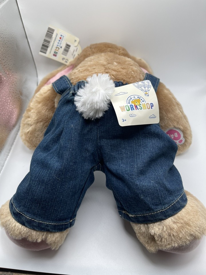 Build A Bear Bunny Rabbit Tan Pink Plush 15” Overalls Stuffed Easter ...