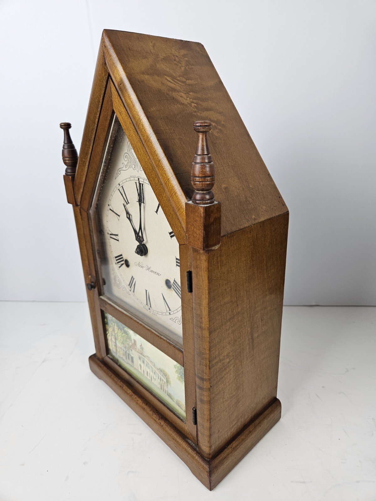 Vintage Working 1950's NEW HAVEN 8 Day Maple Steeple Mantel Shelf Clock ...