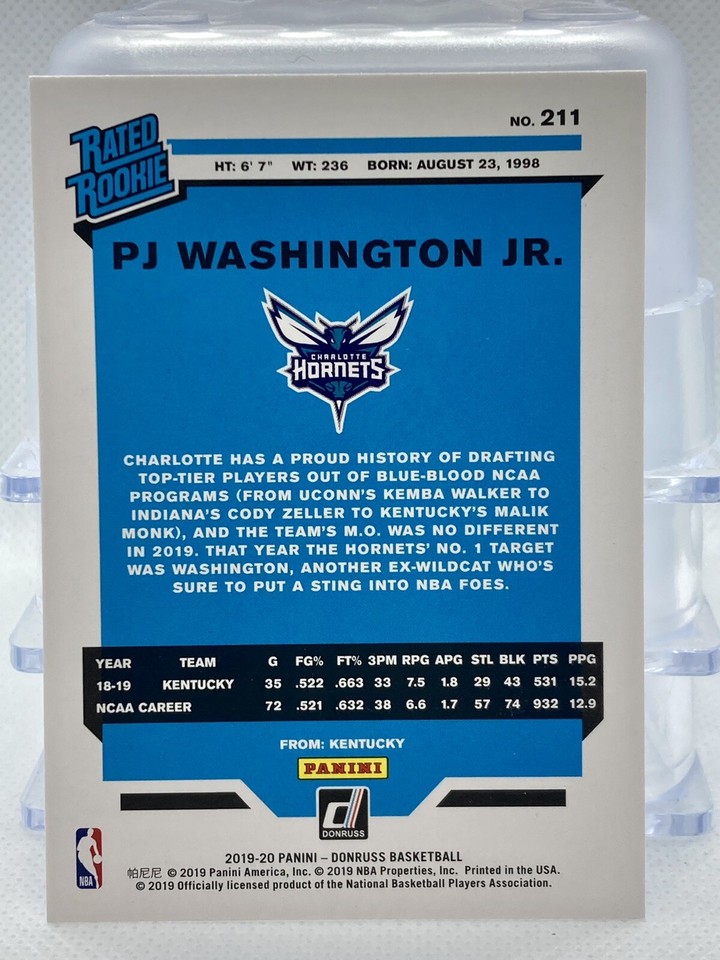 2019-20 Panini Donruss NBA #211 PJ Washington Jr. Rated Rookie RC | eBay