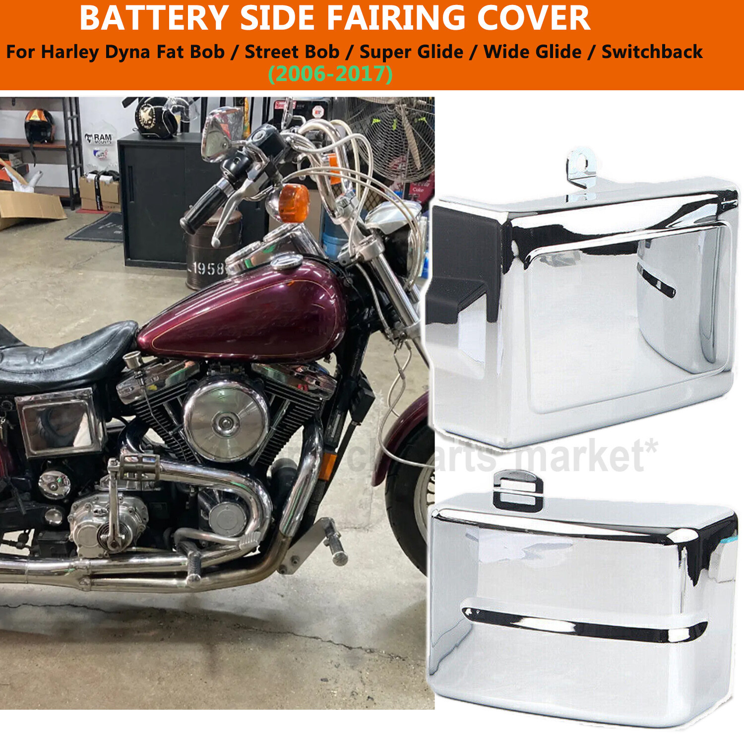 Chrome Battery Side Fairing Cover Fit For Harley Dyna Wide Super Glide ...