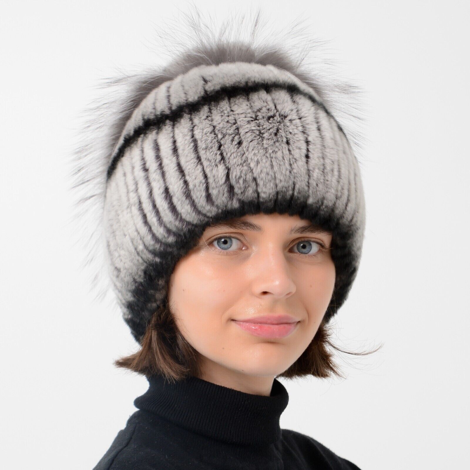 Women's Rabbit Fur Hat Winter Russian Fur Hat Warm Luxury Knitted Fur ...