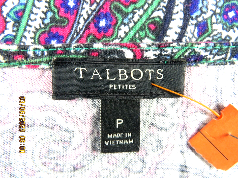 TALBOTS Petites SZ P Rayon/Lyocell Green/Red Paisley Top Shirt Blouse ...