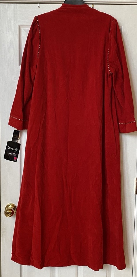 Vtg Vanity Fair Ladies Red Fleece Robe-Full Zip-Gold/Blk Braid Trim ...