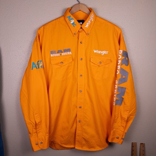 RARE Aflac Wrangler Ram Rodeo Series Shirt Men Size L Orange Button Up ...