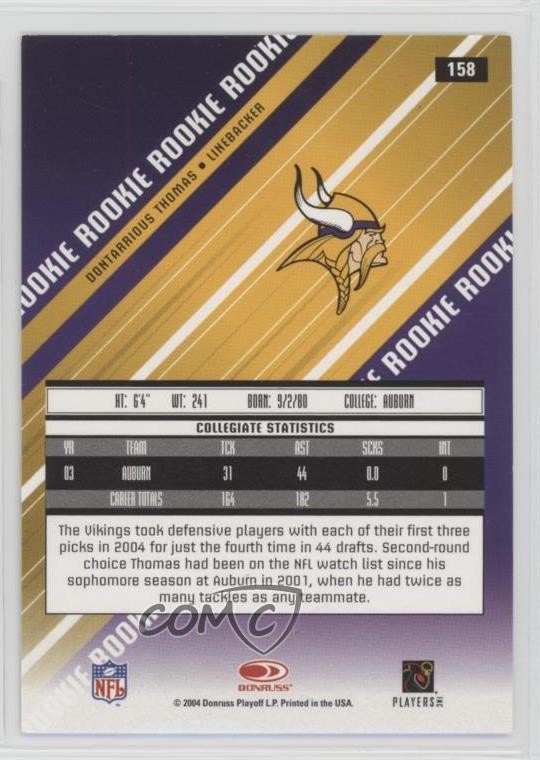 2004 Leaf Rookies & Stars Longevity Rookie /999 Dontarrious Thomas #158 ...