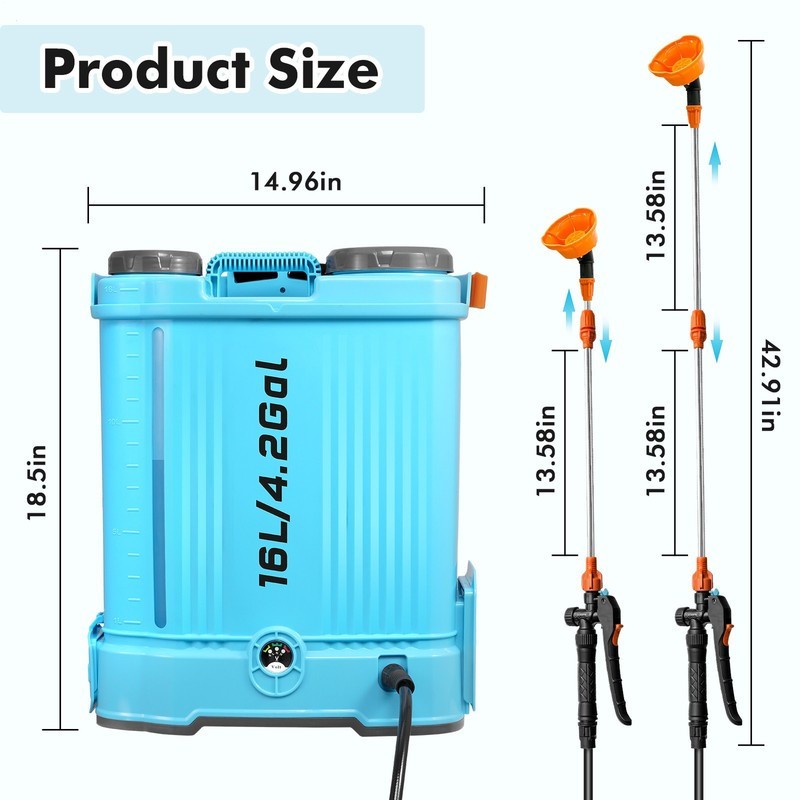 Electric Knapsack Pressure Sprayer 16L Garden Rechargeable Battery ...