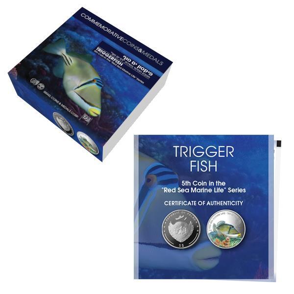 ISRAEL PALAU 2016 COLOR .999 SILVER TRIGGERFISH 1oz COIN RED SEA FISH ...