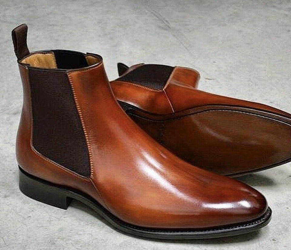 New Handmade Chelsea Tan Shaded Pure Leather Ankle Boots for Men's | eBay