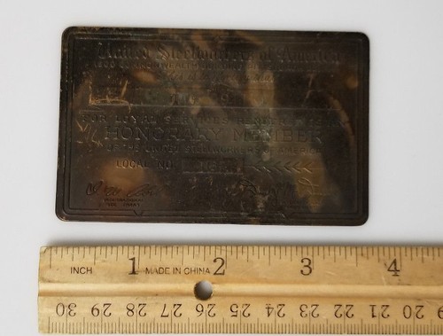 United steelworkers badge Honorary Member Badge Plaque Brass | eBay