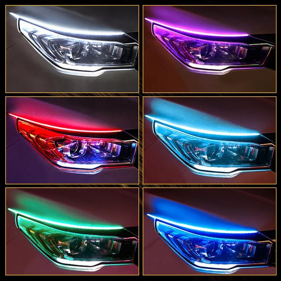 60CM RGB LED DRL Light Car Headlight Strip Light Turn Signal APP ...