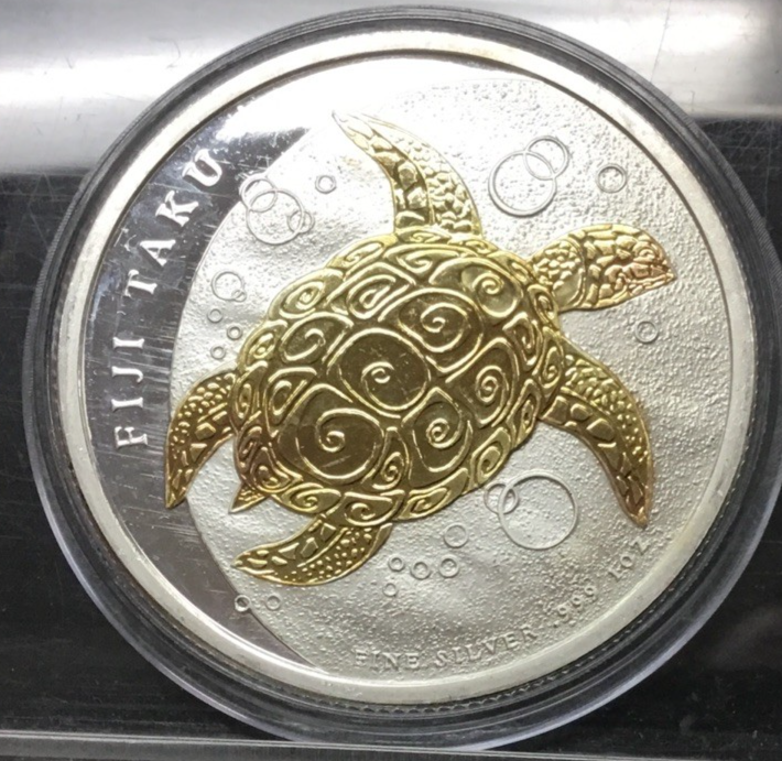 2013 Hawksbill Turtle-Taku Fiji $2 1oz Silver Coin Gold Gilded TURTLE ...