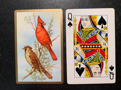 Swap Playing Card Cardinals Birds Vintage QUEEN OF SPADES Gold Borders ...
