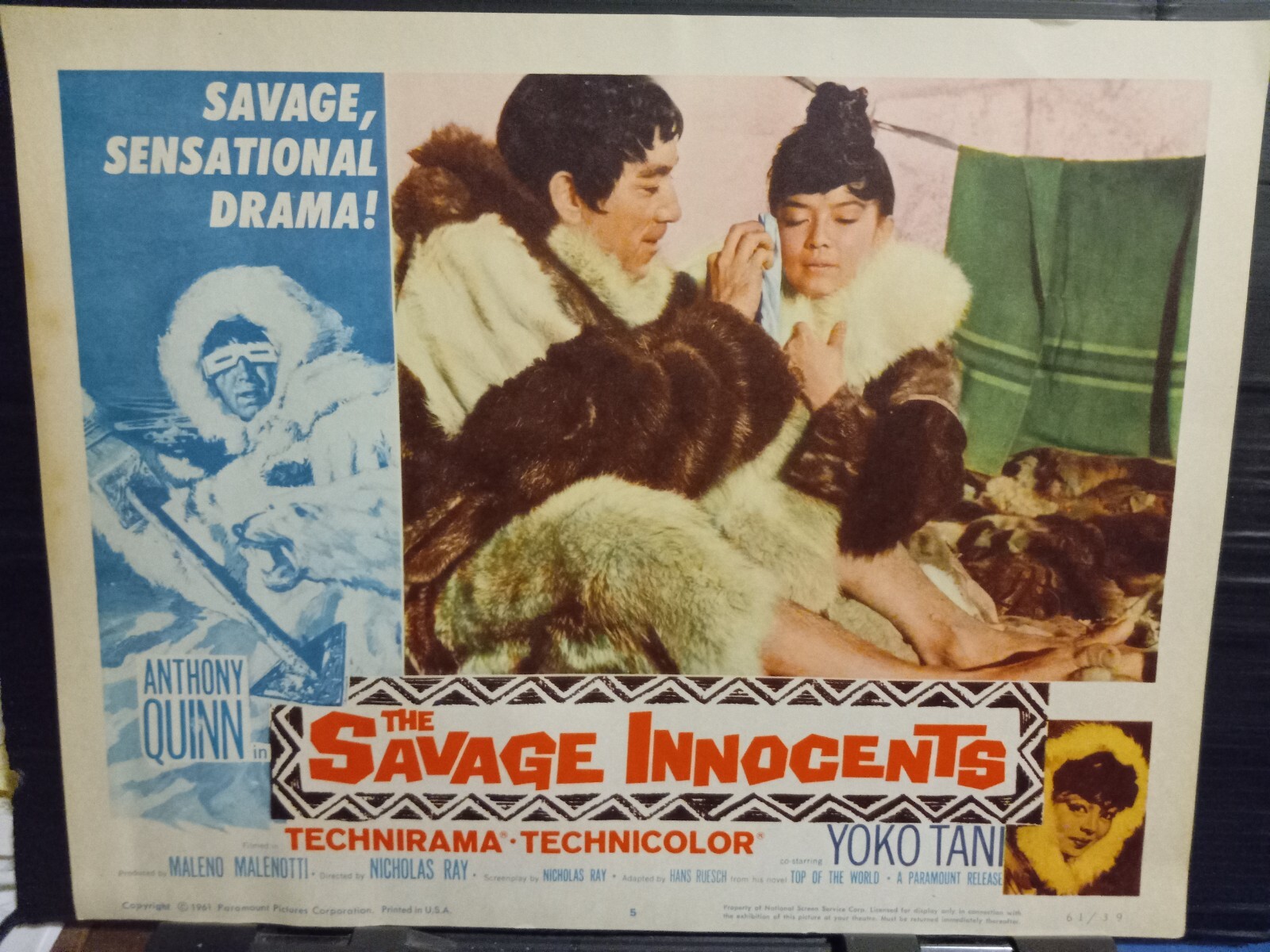 5 Lobby Cards 1961 SAVAGE INNOCENTS Eskimo epic Anthony Quinn Yoko Tani ...