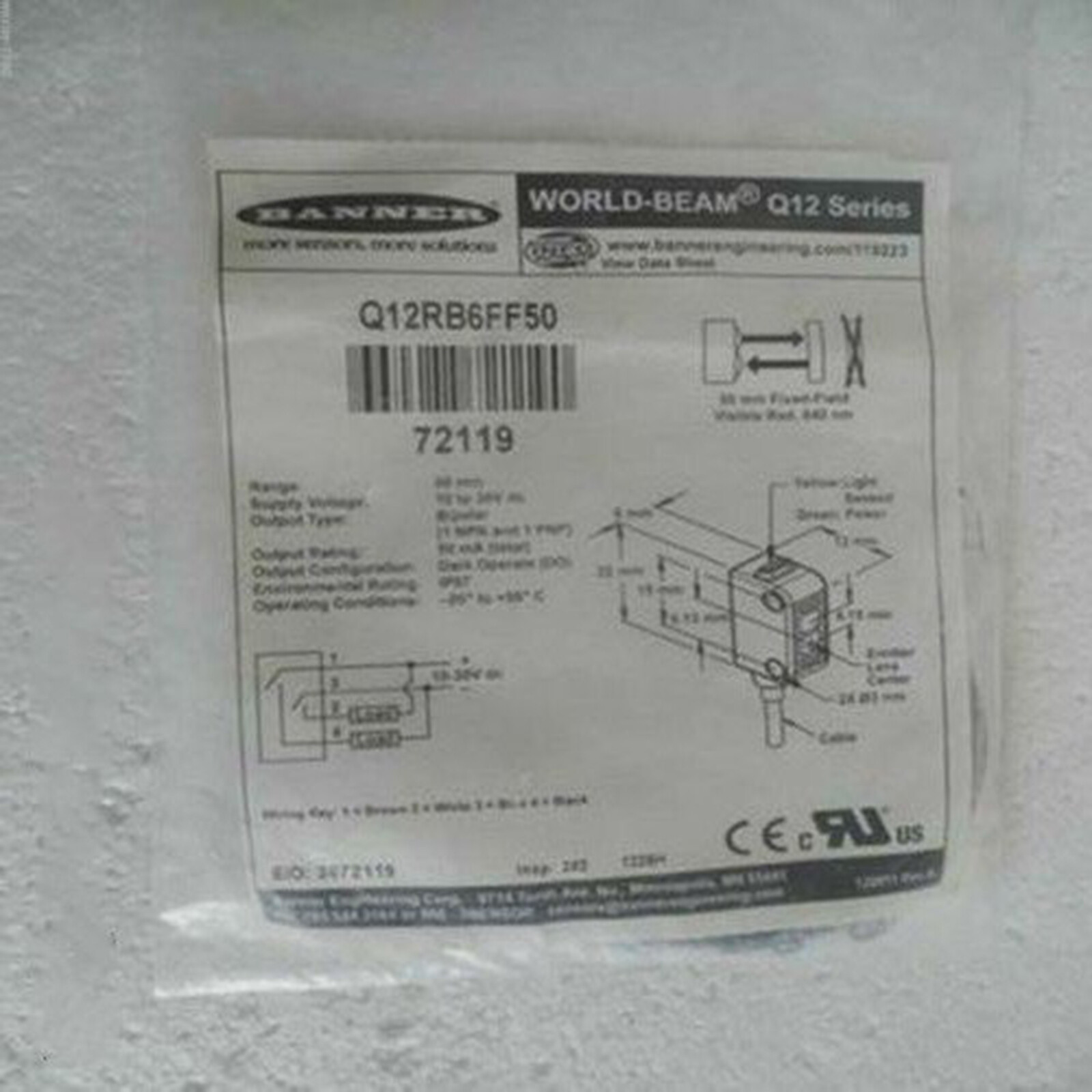 1pcs new BANNER Q12RB6FF50 Miniature Self-Contained Sensor Fast ...