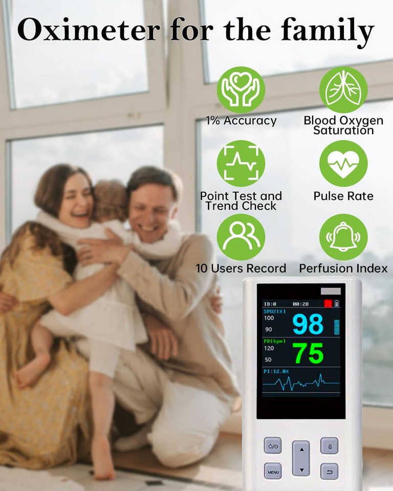 Pulse Oximeter Handheld Pulse Oximeter for Baby&Adult Overnight Monitor ...