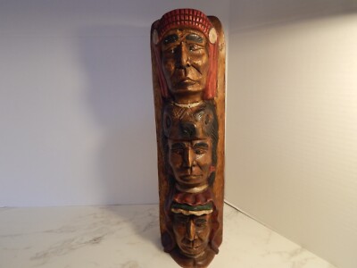 Native American 3-Face TOTEM POLE Hand Carved/Painted 16 1/4" | eBay