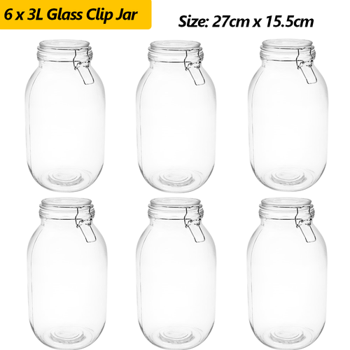 6 x 3L Glass Jar Clip Lock Lid Food Kitchen Pantry Jam Lolly Storage ...