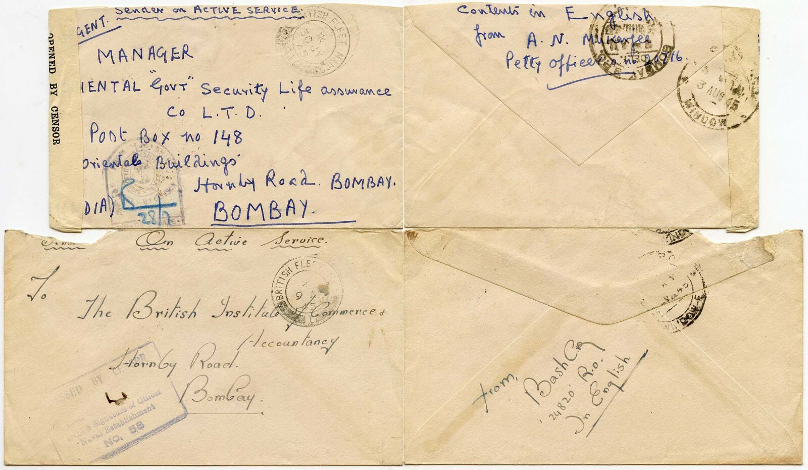 CEYLON BRITISH FLEET MAIL WW2 CENSORED 2 ENVELOPES 1945 | eBay