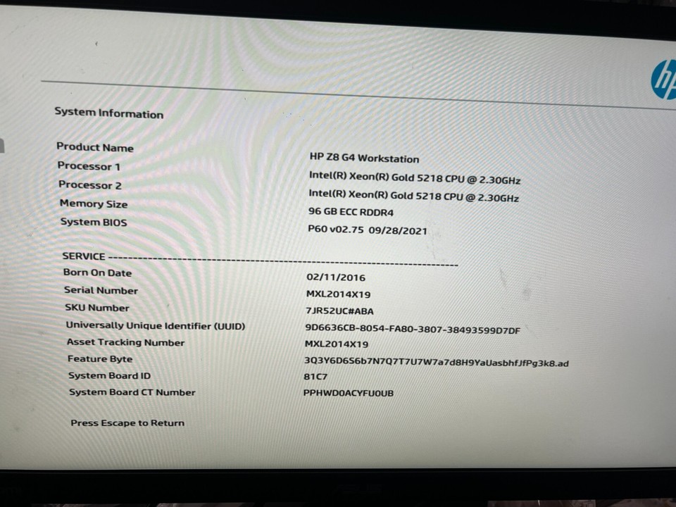 HP Z8 G4 Workstation 2x Gold 5218 2.3 GHz 96GB QUADRO P2200 1TBX4HHD ...