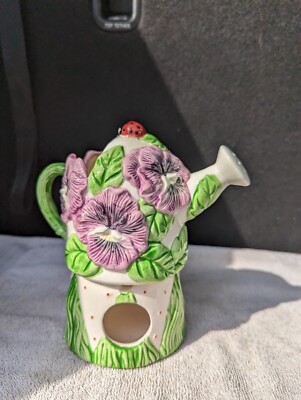 Ceramic Floral Pansy Watering Can Tea Light Votive Holder Infuser | eBay