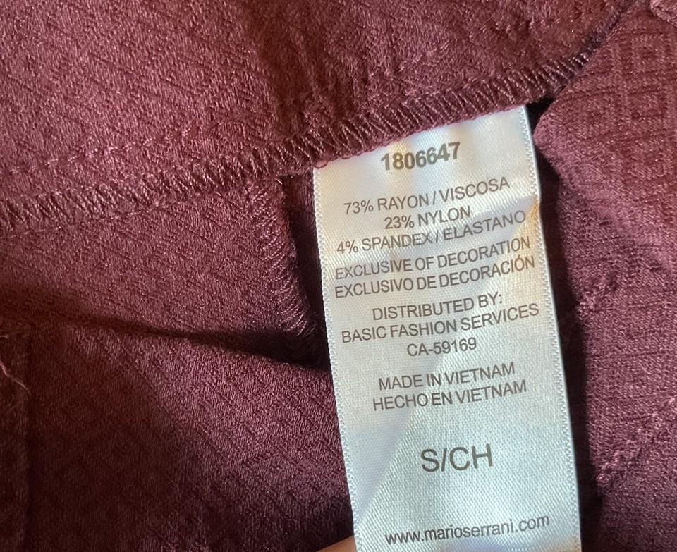 Mario Serrani Italy Women's Burgundy Textured Pull On Pant - Size S | eBay
