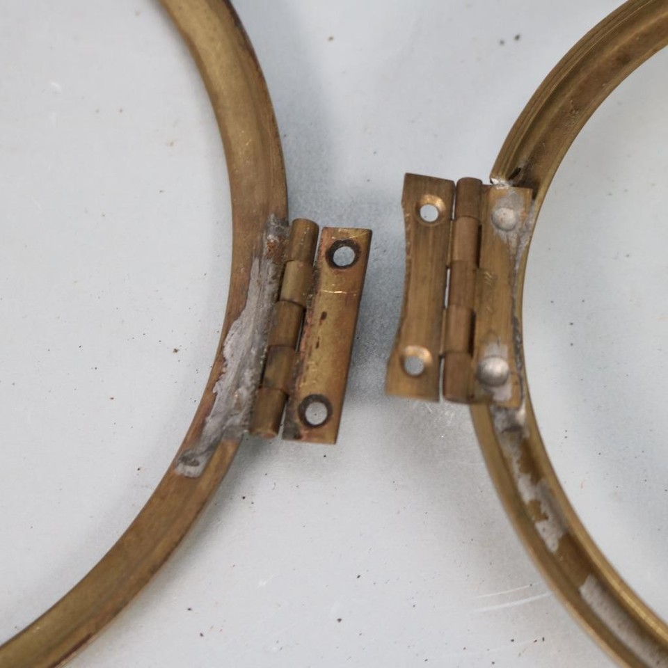 CAST BRASS MANTEL CLOCK BEZELS hinged, one convex glazed small ...