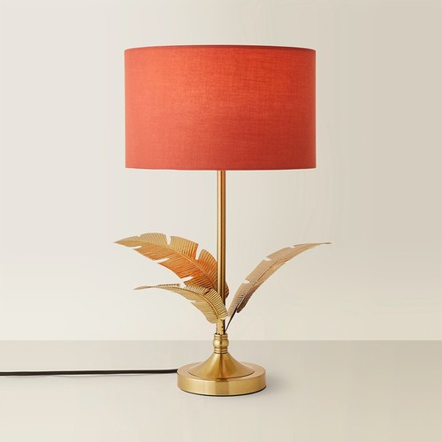 Christina Gold Palm Leaf Table Lamp Fabric Lampshade Living Room ...