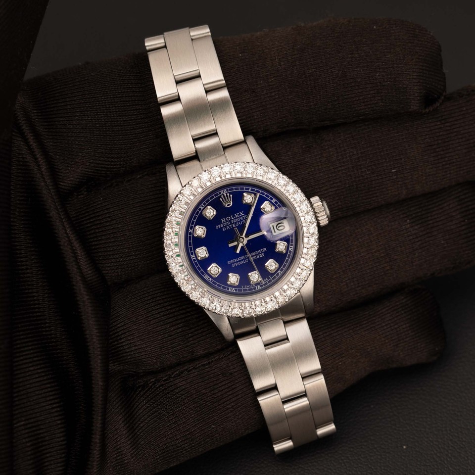 Rolex Datejust 69160 Diamond Bezel Oyster Watch 26mm Midnight Blue Dial ...