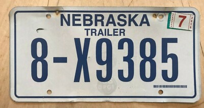 2010 NEBRASKA TRAILER TRL LICENSE PLATE " 8 X 9385 " NE | eBay
