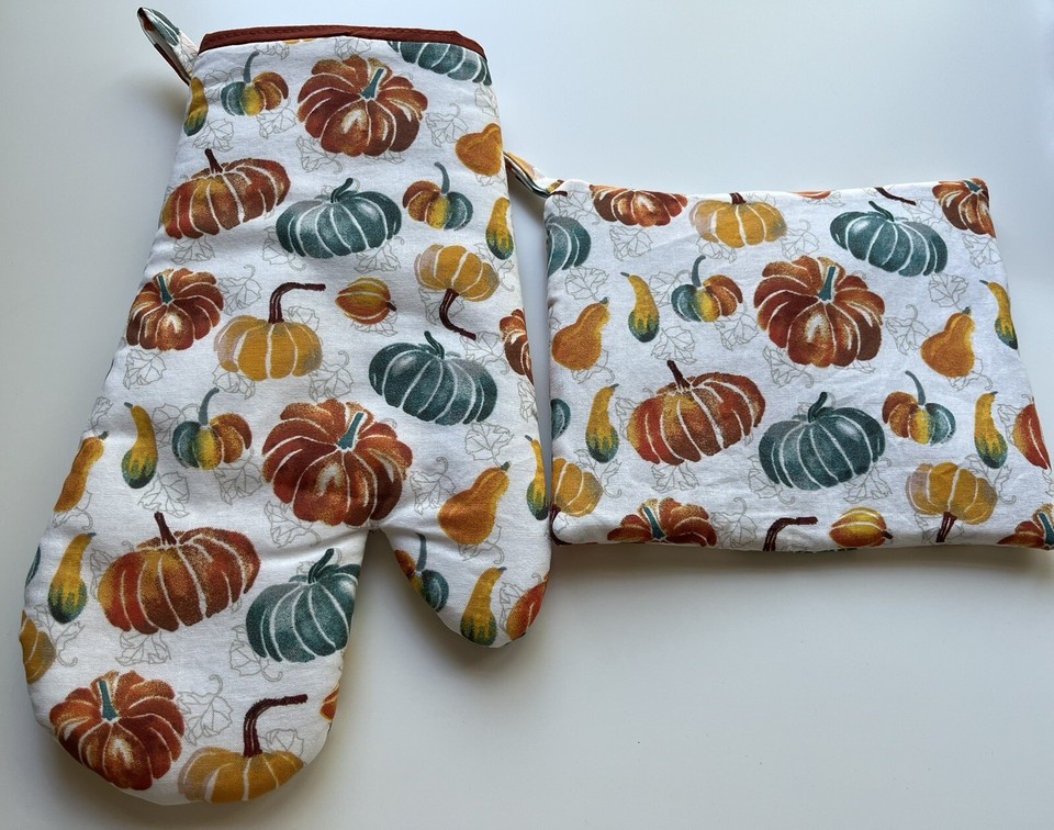 Fall/Autumn Holiday Thanksgiving Oven Mitt Potholder Pumpkin Leaf ...