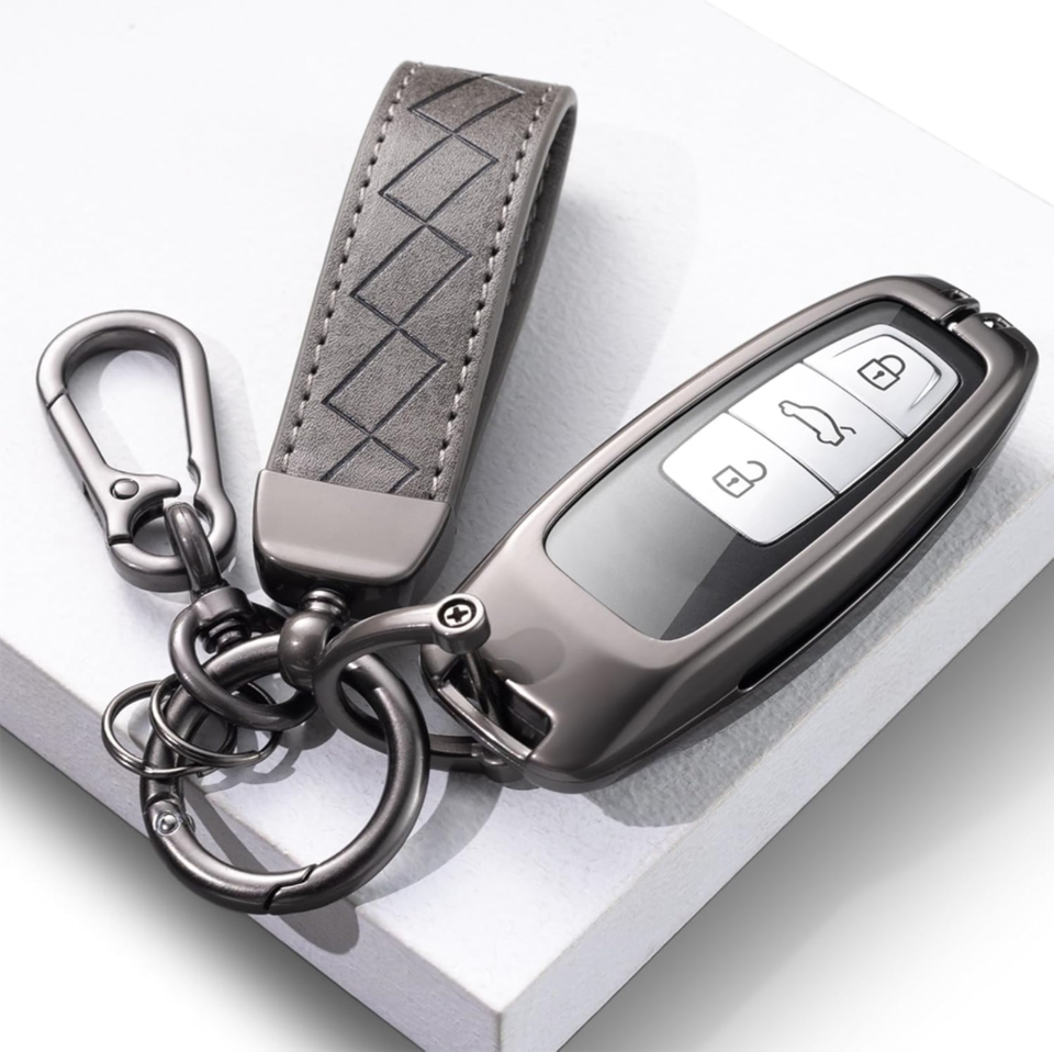 Leather Key Fob Case Cover Bag Metal Keychain for Audi Key fob case ...