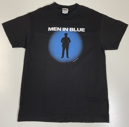 Vintage Men In Blue T Shirt Sz L Police Deadstock Talking Tops 90s | eBay