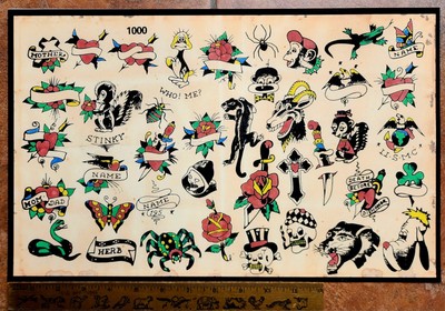 vintage S&W ? produx tattooing flash card tattoo folk art flash 11x17 ...