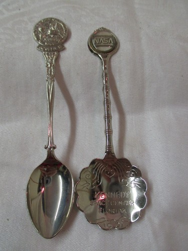 2 Silver Plated Souvenir Spoons Apollo 11 Mission Nasa Kennedy Space ...