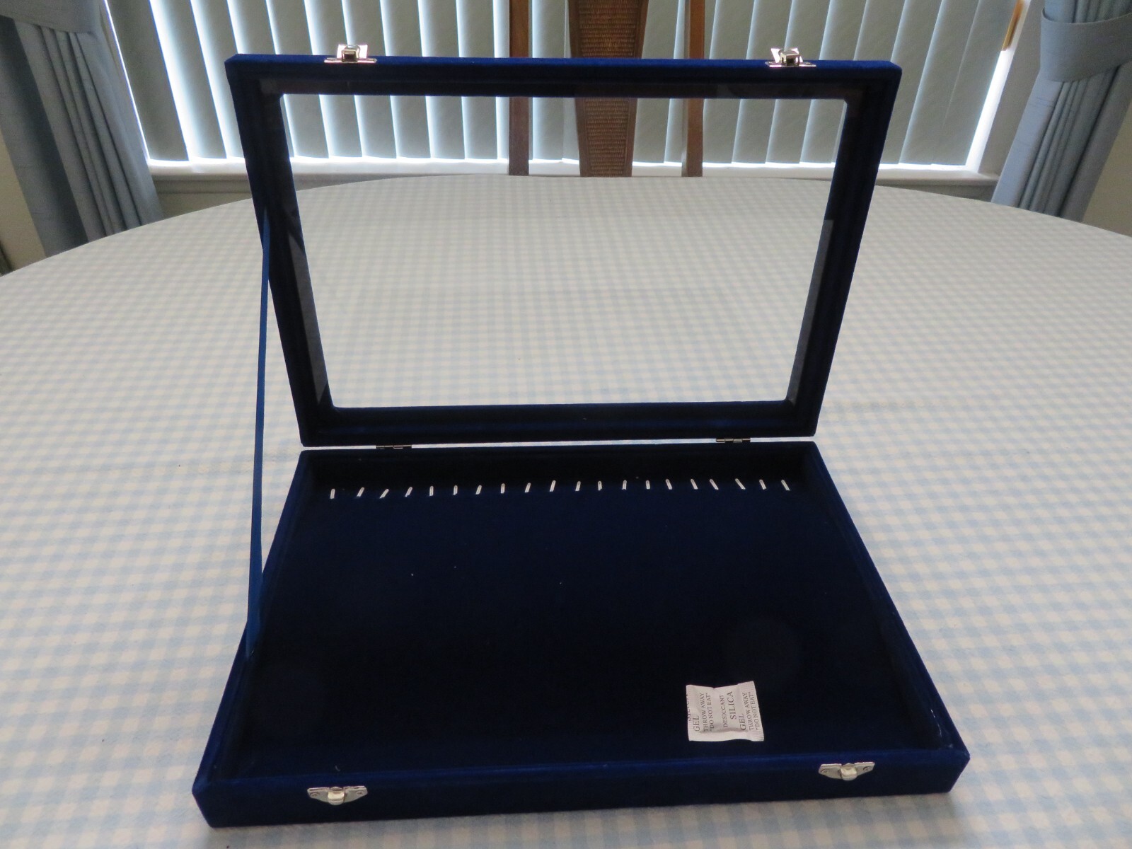 NEW JEWELRY BLUE VELVET DISPLAY CASE/ ORGANIZER BOX WITH GLASS WINDOW ...