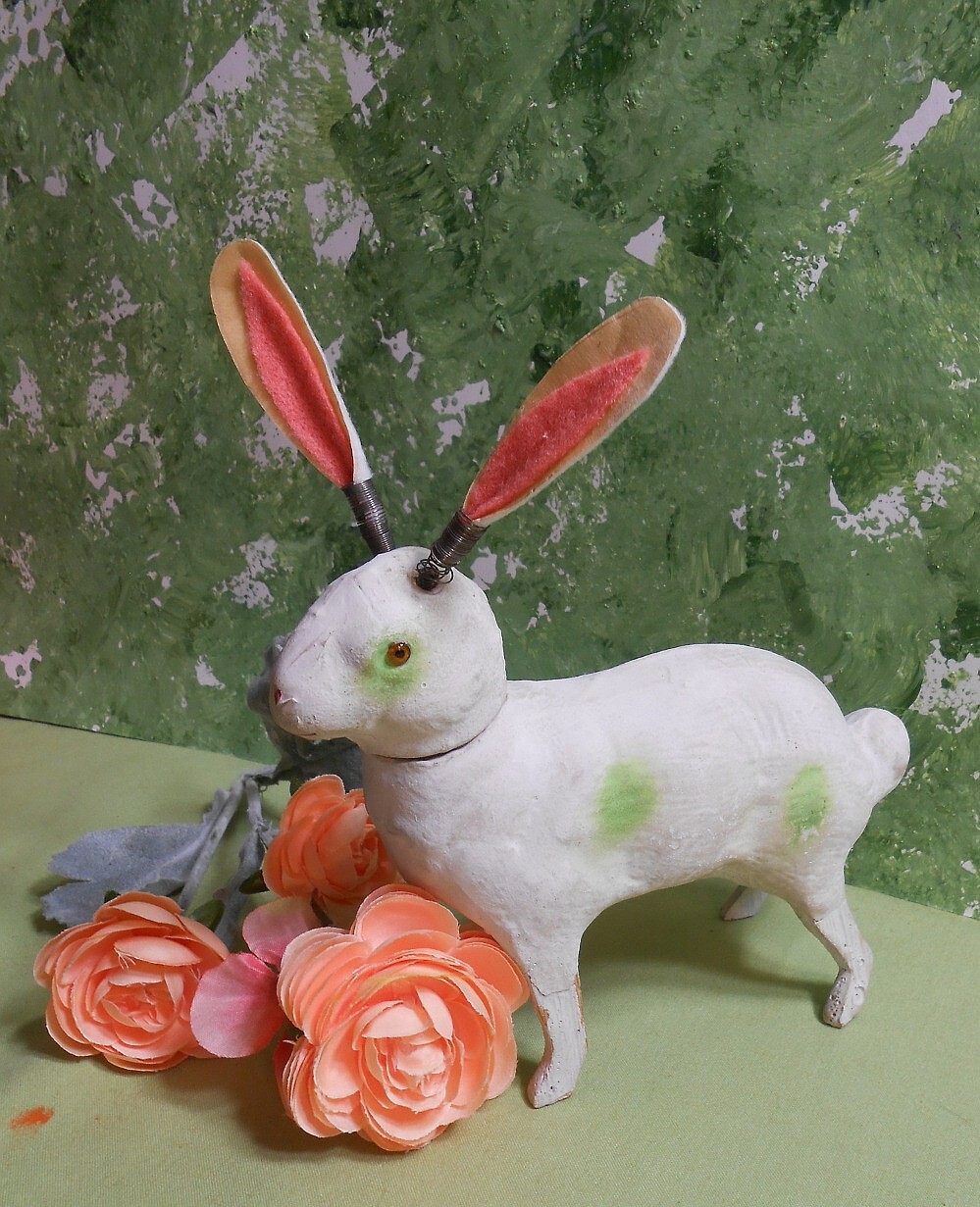 German Papier-mache Easter Bunny Rabbit Candy Container - Spring Ears ...