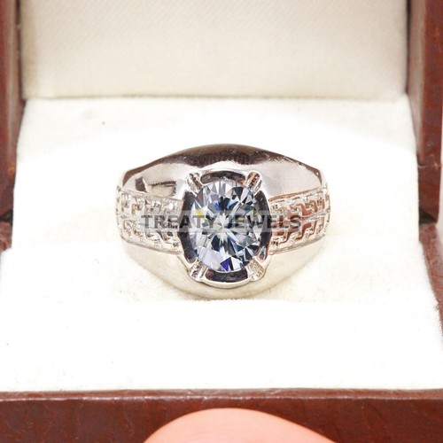 Moissanite Oval Cut Gemstone With 925 Sterling Silver Ring For Men's # ...