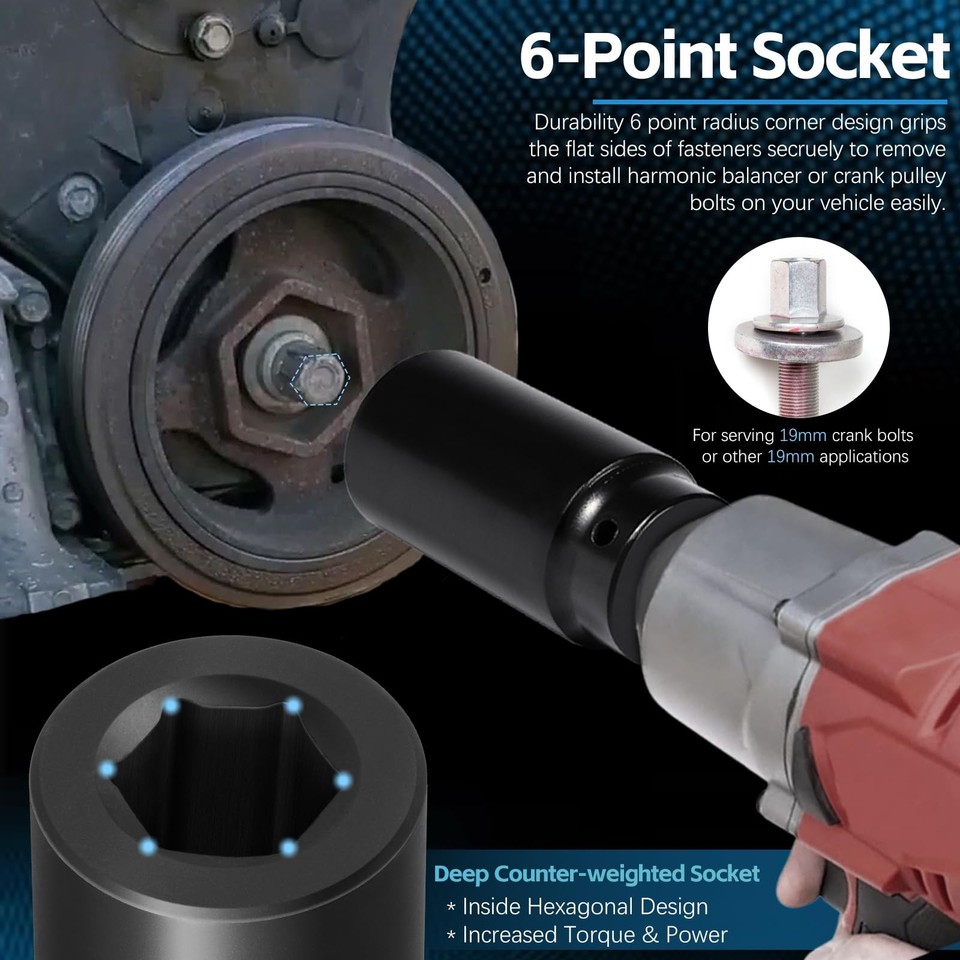 For Honda Crank Pulley Tool 19mm Harmonic Balancer Socket & 50mm ...